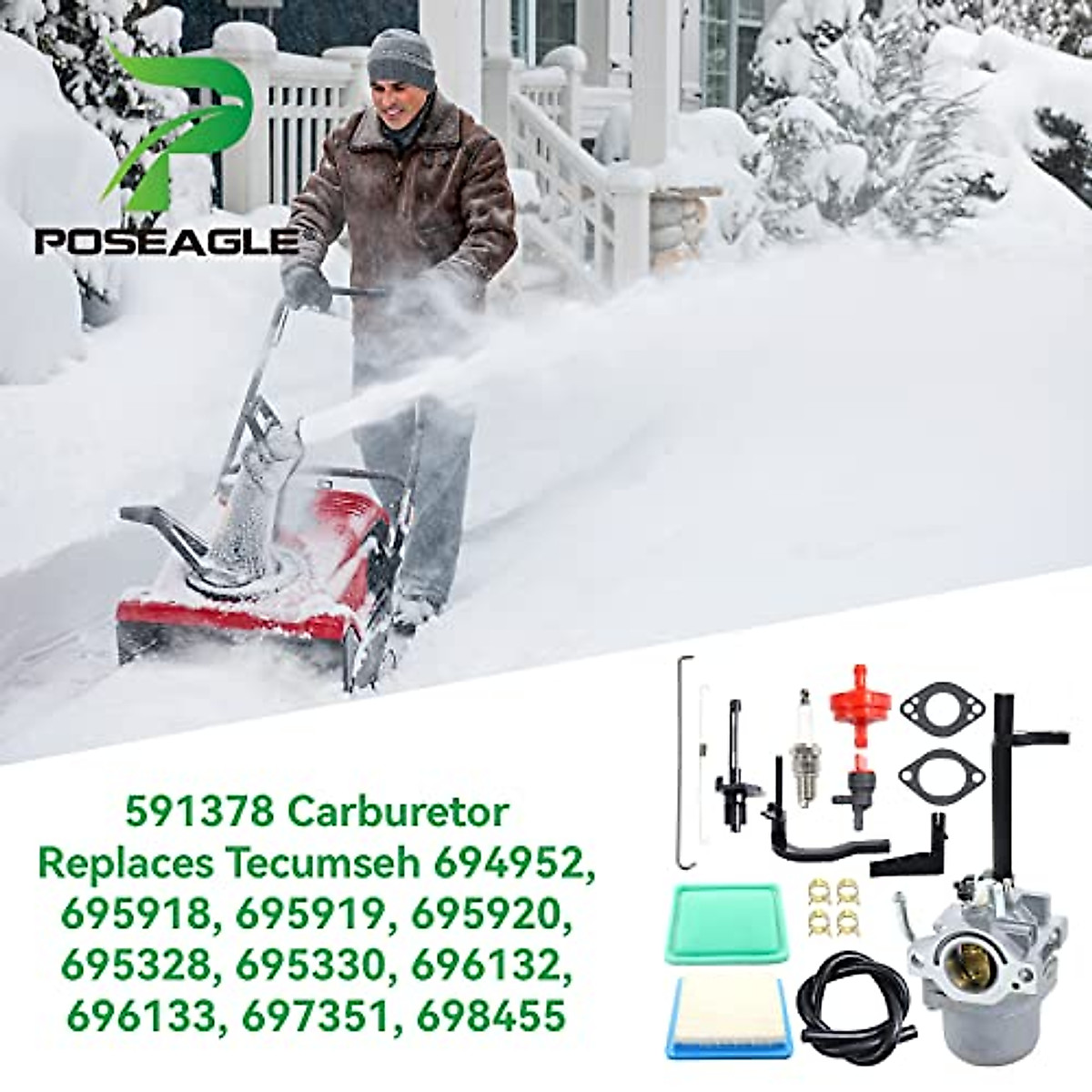 POSEAGLE 591378 Carburetor Replaces Briggs and Stratton 591378 796321 696132 699958 699966 695920, Craftsman Nikki 696133 796322 697351 698455 695918 694952 695919 695330 796323 695328