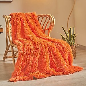 XeGe Luxury Faux Fur Throw Blanket, Orange Soft 50x60 Fluffy Blanket Throw, Shaggy Plush Decorative Couch Blanket, Cute Furry Bed Throw Fuzzy Office Lap Blanket for Bedroom Living Room Sofa, Orange