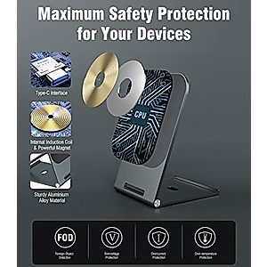 Moko Armor Foldable Magnetic Wireless Charger Stand Aluminum Alloy, Compatible with iPhone 14/13/12 Pro/Pro Max Fast Charging Station Dock Wireless Magsafe Desk Charger Holder,Light Gunmetal