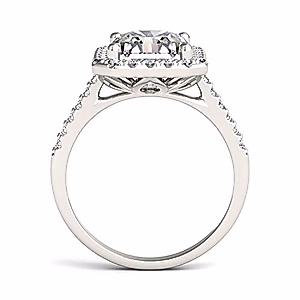 Charles & Colvard Created Moissanite 10x8mm Radiant Cut Engagement Ring for Women | 4.41 cttw DEW | Lab Grown | Solid 14K White Gold with Rhodium | Size 7