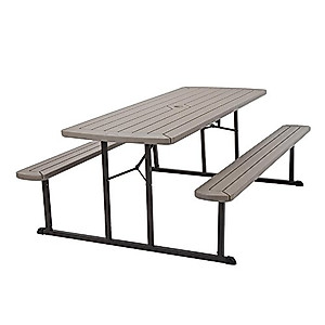 COSCO Outdoor Living 6 ft. Folding Picnic Table, Taupe Wood Grain with Brown Legs