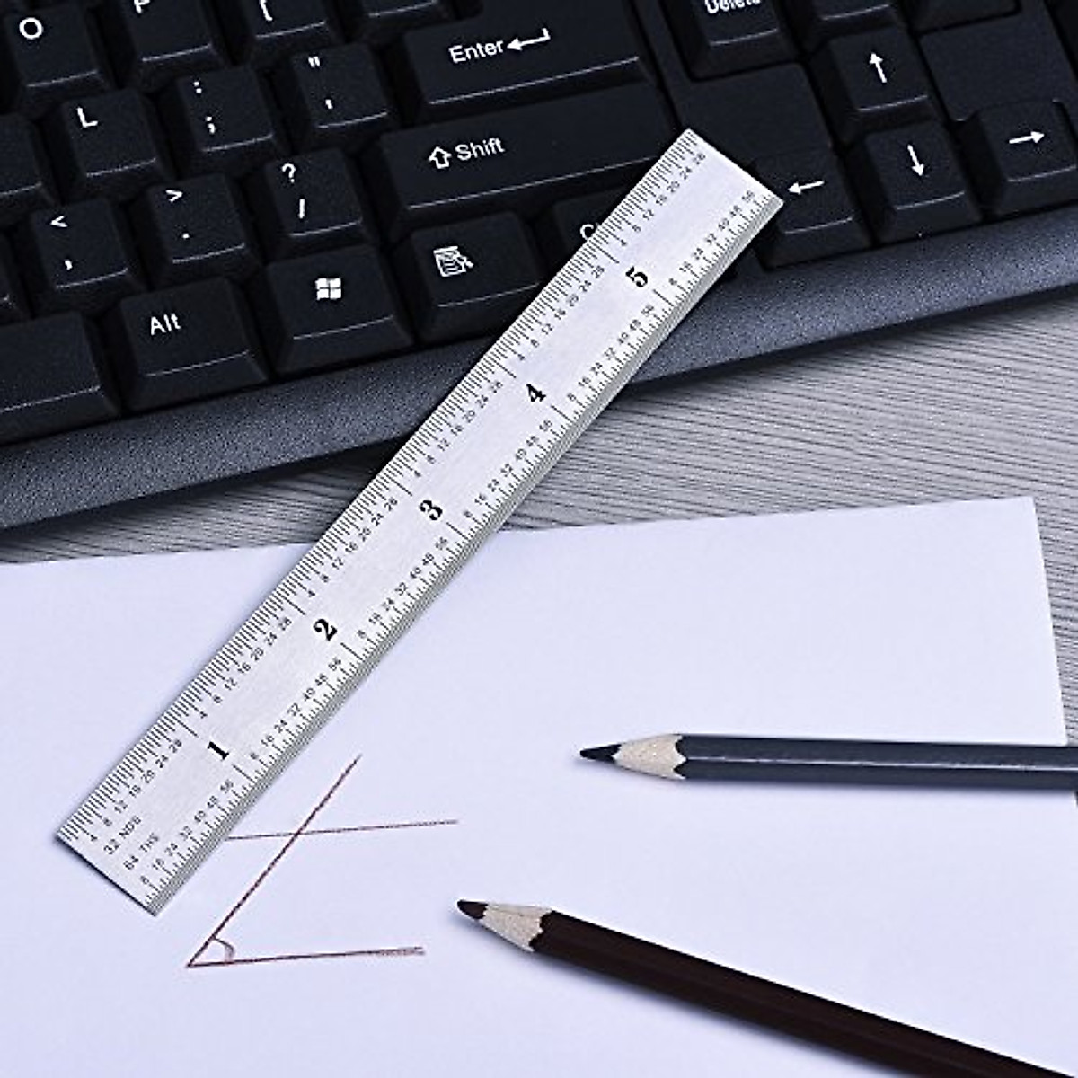 eBoot 2 Pack Stainless Steel Ruler Machinist Engineer Ruler, Rigid Metal Ruler with Inch Graduations 1/8, 1/16, 1/32, 1/64 Inch for Engineering, School, Office, Architect, and Drawing, 6 Inch