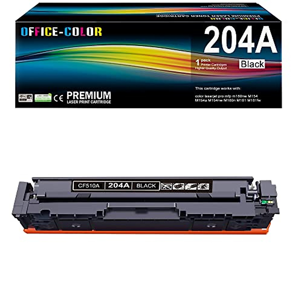 204A Black Toner Cartridge CF510A Replacement for HP 204A Black for Color Pro MFP M180nw M180n M181fw M154a M154nw Printer(1 Pack)