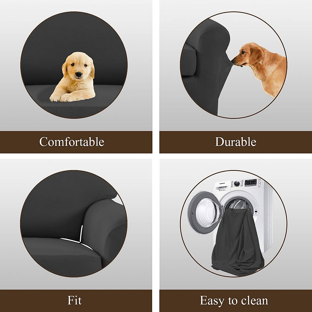 Easy-Going 4 Pieces Microfiber Stretch Recliner Slipcover – Spandex Soft Fitted Sofa Couch Cover, Washable Furniture Protector with Elastic Bottom for Kids, Pet(Recliner, Dark Gray)