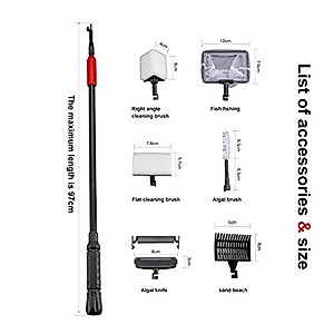UPETTOOLS Aquarium Cleaning Tool 6 in 1 Algae Scraper Scrubber Pad Adjustable Long Handle Fish Tank Brush Cleaner Set