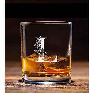 Floral Monogram ' L ' Whiskey Glass - Letter A-Z Engraved - Stemless Whiskey Glass - Gifts For Dad - Mother's Day - Gift For Mom - Gifts For Coworkers