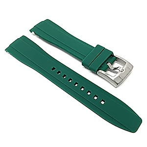 Bandini Silicone Watch Bands - Curved End - Embossed Rubber Replacement Watch Straps for Seiko, Omega and Rolex Watches with Round Cases - Waterproof - Stainless Steel Buckle - (Green, 20mm)