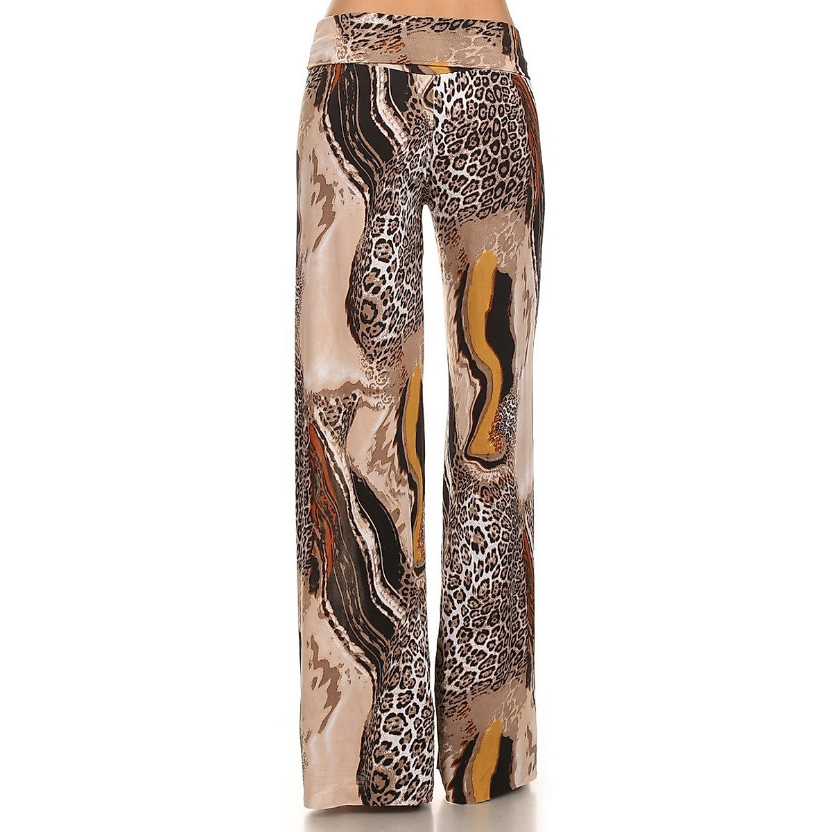 ICONOFLASH Women's Wide Leg Palazzo Pants with Fold-Over Waist (Milky Way Cheetah, Small)