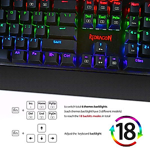 Redragon K557 RGB Backlit Mechanical Gaming Keyboard with Blue Switches, Aluminum Base, Anti-ghosting 104 Keys