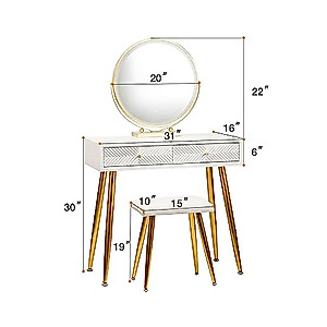 KJNS Modern Makeup Dressing Table Vanity Set with Lighted Mirror Cushioned Stool Vanity Desk Makeup Vanity Side Tables Bedroom Vanity Table Portable Desk Vanity Set