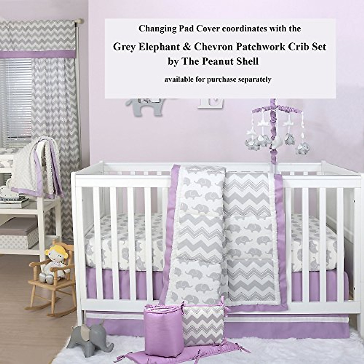 Grey Elephant Print Cotton Changing Pad Cover by The Peanut Shell