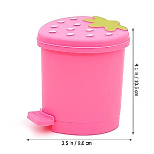 DOITOOL Mini Heart Desktop Trash Can: Push Type Strawberry Wastebasket Small Paper Tabletop Garbage Bin with Swing Lid Countertop Trash Container for Office Home Pink