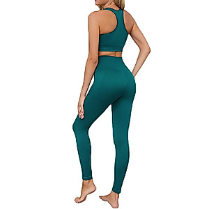 SUPJADE Buscando Workout Sets for Women 2 Piece High Waisted Leggings and Racerback Bras for Women,Seamless Yoga Outfits for Women 2 Piece Set Dark Green