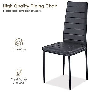 ROOIOME Round Glass Dining Table Set 5 Pieces Dining Table Chair Set for Home Kitchen Round Tripod Chrome Legs Table with 4 PU Chairs, Contemporary Dining Room Furniture Set for Small Space