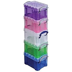 Really Useful Box(R) Plastic Storage Box, 0.14 Liter, 2 1/4in. x 1 3/4in. x 1 1/2in, Assorted Colors, Pack of 5