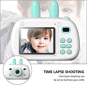 SOLUSTRE Kids Toys Rabbit Shaped Kid Camera 1080P Children Digital Camera 2.4 inch Screen Dual Lens Video Recorder Gift for Kids Green Toddler Toys