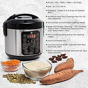 Moss & Stone Electric Multicooker Digital Rice Cooker Small 4-8 Cup 10 Pre-Programmed Settings Brown & White Rice / Food Steamer, Slow Cooker Electric Cooker With Steamer For Vegetables, Nonstick Pot Stainless Steel Rice Cooker