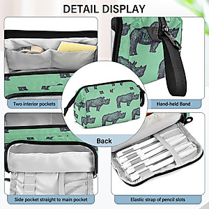 Fisyme Rhino Rhinoceros Green Pencil Case Large Capacity Pencil Pouch Pen Bags Box Big Makeup Pencil Case Organizer