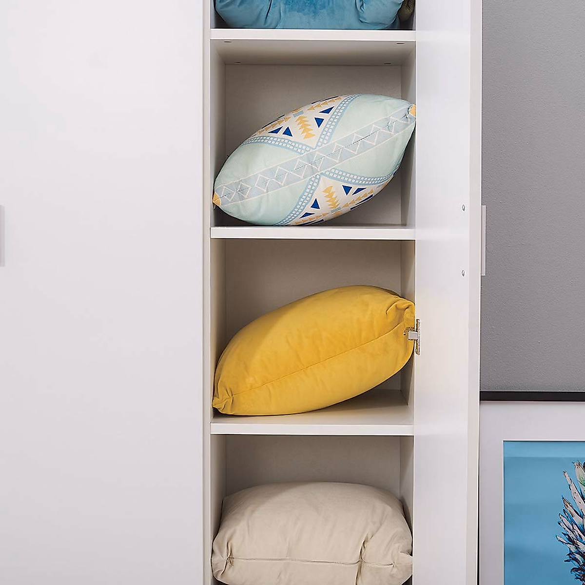 Panana 3 Door Armoires Wardrobe Closet with Clothes Hanging Rail, 6 Storage Shelves Cupboard Unit Bedroom Furniture