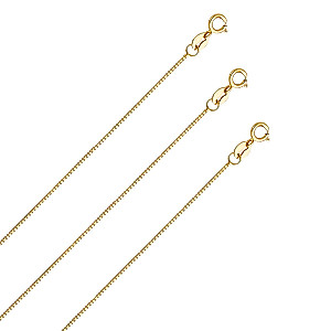 TGDJ 14k Yellow Gold Italian Horn Charm Pendant - 23 x 8 MM Good Luck Pendant with 0.65mm Box Link Chain - Suitable for Men and Women