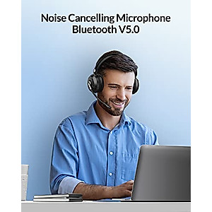 TZS Bluetooth Headphone for Computer, Wireless Headset with Noise Cancelling Mic for PC, 36H Lightweight On Ear Headphone with Mute Button, Suitable for Remote Working/Call Center/Online Class