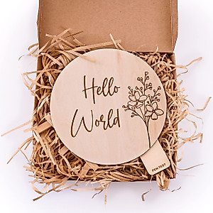 Hello World Newborn Sign, Baby Birth Announcement Sign, Wooden Baby Announcement Sign, Birth Announcement Sign for Hospital or Newborn Photo Props, Hospital Gift for New Parents and Expecting Mothers