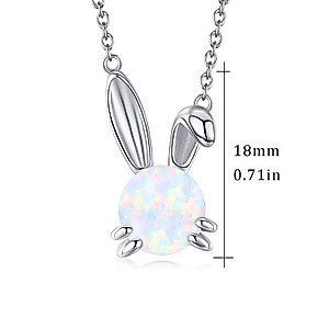JUSTKIDSTOY Created Opal Bunny Necklace Sterling Silver Cute Rabbit Necklace Opal Bunny Jewelry Gift for Women Daughter Rabbit Lover
