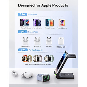 CIYOYO 3 in 1 Wireless Charging Station, Wireless Charger Stand for Multiple Apple Devices, Wireless Charger for iPhone 15 14 13 12 11 Pro Max XS XR 8, Apple Watch 9 8 7 6 SE 5 4 3 2, AirPods 3/2/Pro