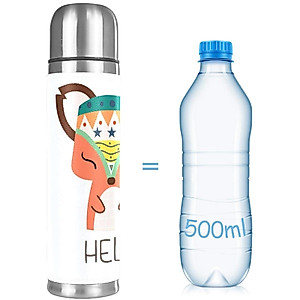 Stainless Steel Leather Vacuum Insulated Mug Fox Thermos Water Bottle for Hot and Cold Drinks Kids Adults 16 Oz