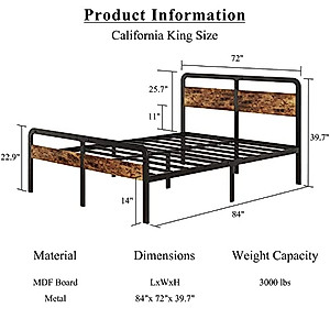 Upcanso California King Bed Frame with Wood Headboard and Footboard, Platform Cal King Bed Frame No Box Spring Needed with Heavy Duty Slats, Easy Assembly