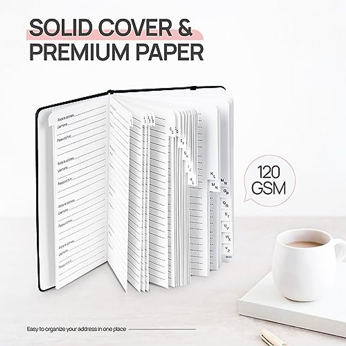 Stilip Password Book with Alphabetical Tabs - Upgraded Hardcover Password Keeper with PU,Perfect for Record Organize Your Passwords - Rose Gold