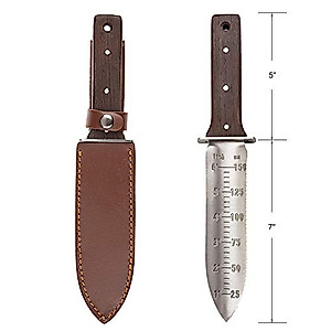 CIELCERA 12" Hori Hori Garden Knife with Free Diamond Sharpening Rod, Stainless Steel Blade with Protective Handguard and Full Tang Handle, Comes with Thick Sheath and Gift Box