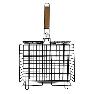 Mr. Bar-B-Q Deluxe Adjustable Stainless Steel Grilling Basket, Folding Grilling Baskets With Handle, Outdoor Camping BBQ Rack for Fish, Shrimp, Vegetables, Barbeque Griller Cooking Accessories
