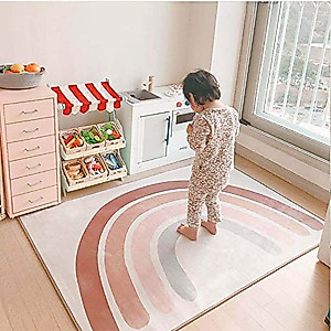 The Happy Hippo Baby Nursery Rug Decor, Safe, Stylish, and Washable Tummy Time Playmat for Bedroom or Living Room Floor, Boho Rainbow Design for Toddler or Kids Playroom, 41 x 57 Inches
