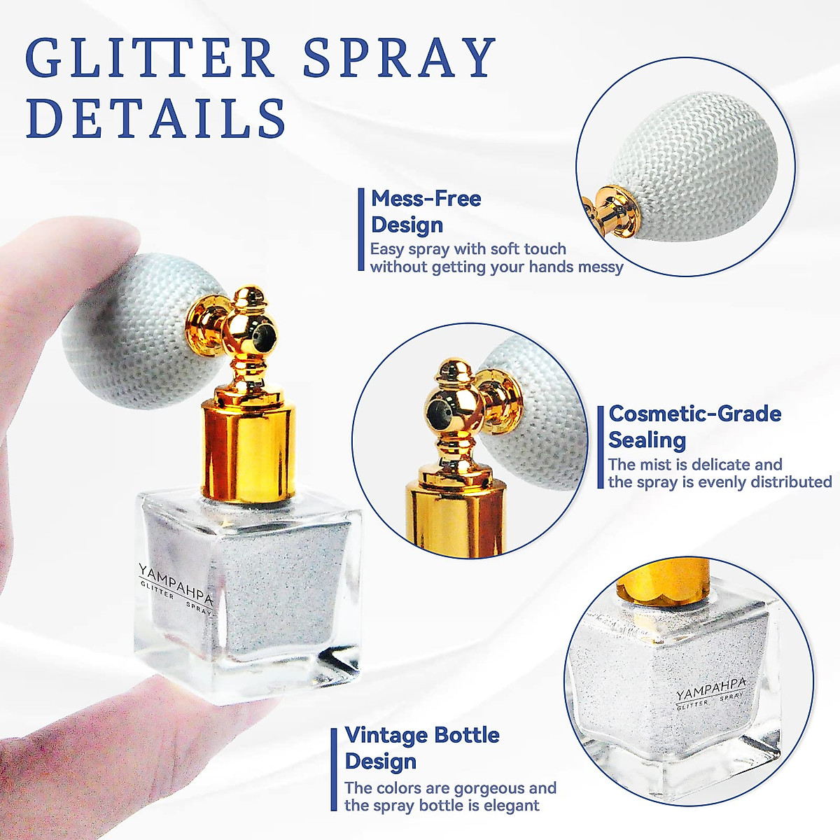 Vintage Body Glitter Spray, Silver Glitter Spray for Hair and Body Glitter Makeup, Extra Fine Hair Glitter for Rave Nail Christmas Craft Clothes, Include 1 Jar of Refills