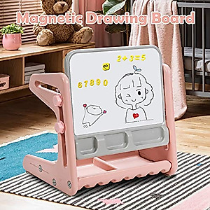 Costzon 2 in 1 Kids Table & Chair, Art Easel w/Adjustable Magnetic Painting Board, Storage Space, Art Supply Accessory, Children Convertible Activity Table Set for Drawing Reading Art Playroom (Pink)