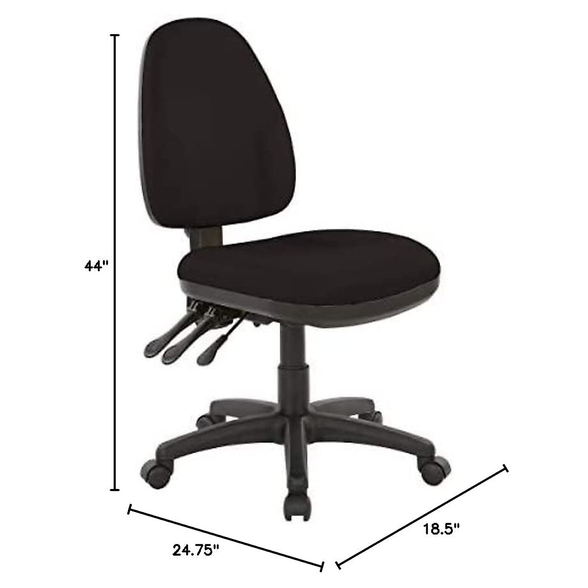 Office Star Ergonomic Dual Function Office Task Chair with Adjustable Padded Back and Built-in Lumbar Support, Armless, Dillon Black Fabric