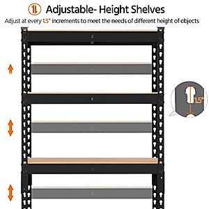 Yaheetech Storage Shelves 5 Tier Garage Shelving Heavy Duty Garage Shelves Adjustable Metal Shelving Unit Utility Rack Industrial Shelving for Warehouse Pantry Closet, 27.5"W x 12"D x 60"H, Black