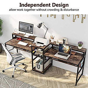 Tribesigns 94.5 inch Double Computer Desk with Storage Shelf, Extra Long Two Persons Desk with Printer Shelf, Large Office Desk Study Writing Table for Home Office (Rustic Brown)