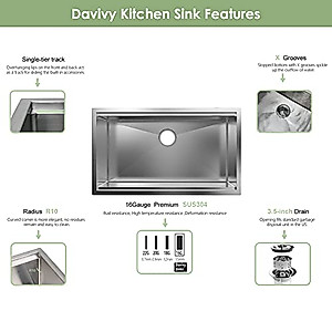 Davivy Kitchen Sink Combo, SUS304 Stainless Steel Single Bowl Workstation Prep Kitchen Sinks (Undermount(27"L x 18"W x 10"D), Stainless Steel)