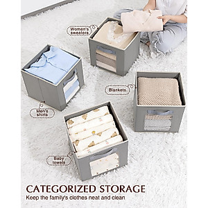 Homsorout Storage Cube 11 Inch - Cube Storage Bins with Window, Closet Storage Baskets with Handle, Fabric Bins for Closet, Shelves, Toys, Clothes, Set of 6, Grey