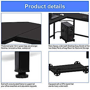 Meetperfect Corner Desk L-Shape Desk Wooden Computer Desk Gaming Table Home Office Desk Office Table Corner Table with Large Monitor Computer Stand, PC Laptop Study Table Workstation, 55"+37", Black