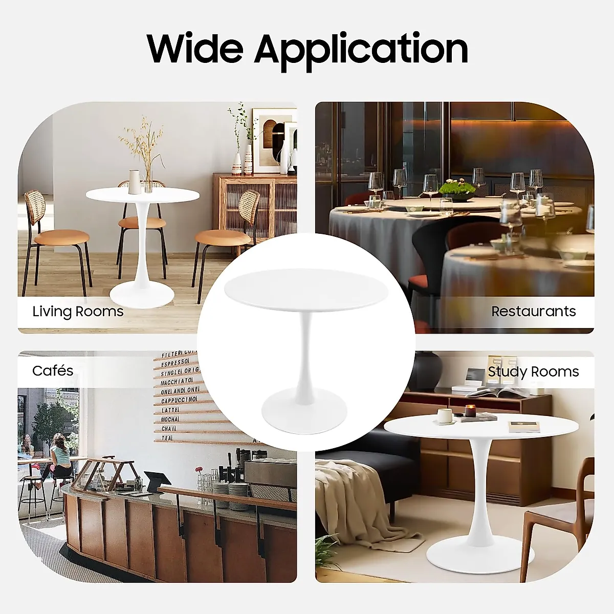 JINHZIXIU 31.5" Round Dining Table White Coffee Table Kitchen Dining Table Modern Tulip Table Mid-Century Leisure Table Tea Table for Dining Room Kitchen Living Room for 2-4 People