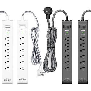 2 Pack Power Strip - 12FT Long Extension Cord, Surge Protector with 6 Outlets and 2 USB Charging Ports, Flat Plug Overload Protection, (1625W/13A/900J), Wall Mount for Home Office and Dorm, ETL Listed