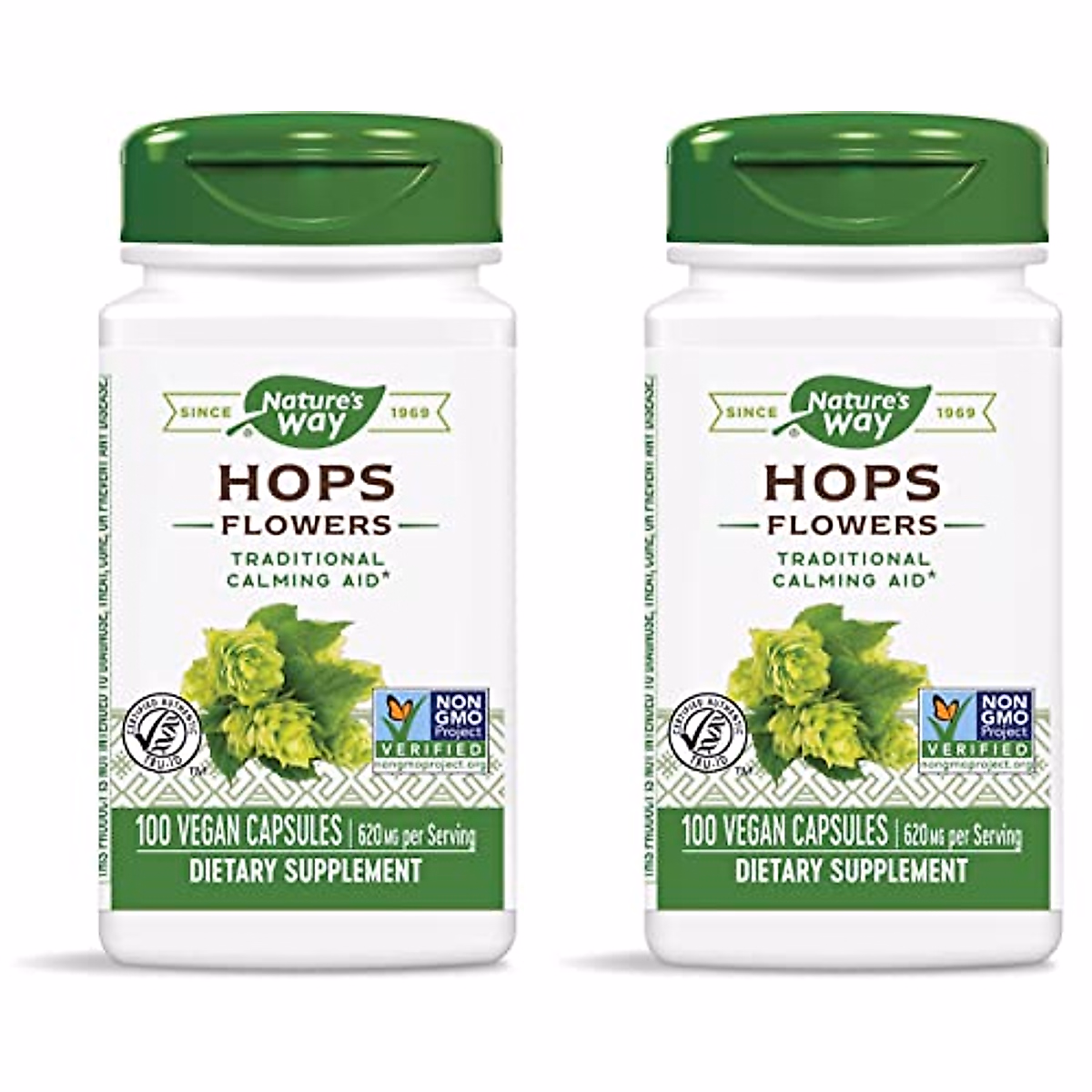 Nature's Way Premium Herbal Hops Flowers, 620 mg per Serving, 100 Vcaps - (Pack of 2)
