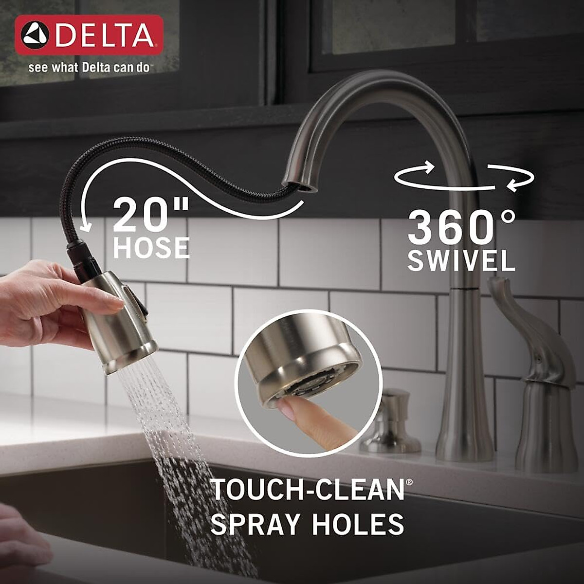 Delta Faucet Kate Pull Down Kitchen Faucet Brushed Nickel with Pull Down Sprayer, Kitchen Sink Faucet, Faucet for Kitchen Sink, Soap Dispenser, Stainless 16970-SSSD-DST