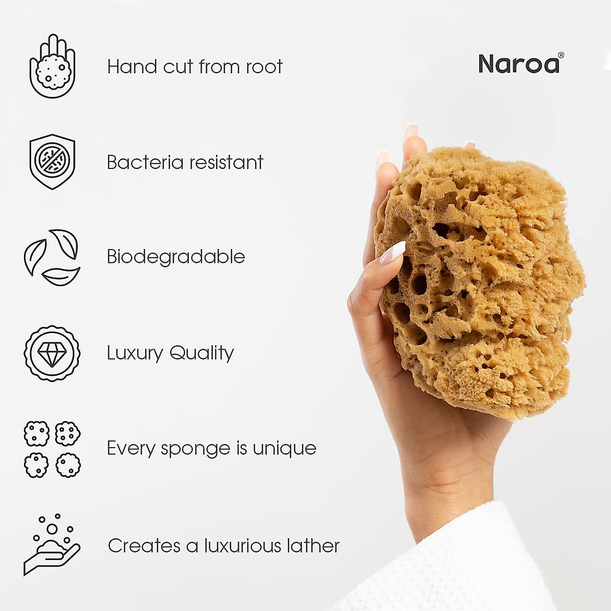 Naroa Massage Natural Shower Sponge | Unbleached Body Scrubber Puff | Bath Sponge for Healthy Skin | Eco Friendly Sustainable Sea Sponge (Massage - X Large)