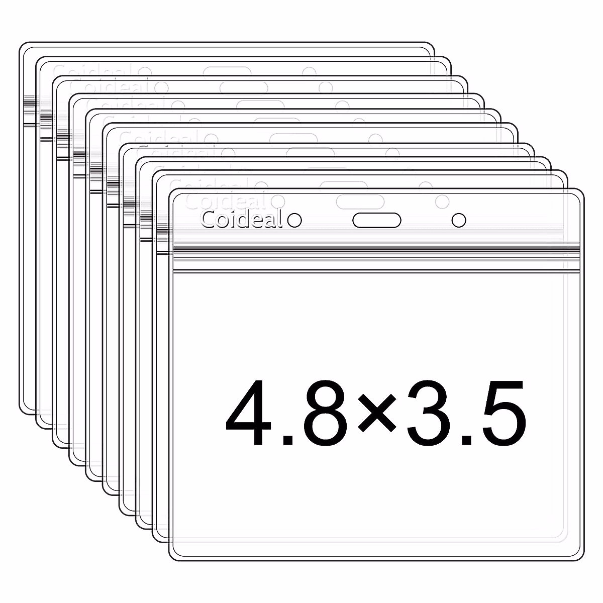 Clear Plastic Horizontal Badge Holder - Coideal 12 Pcs Thick Name Tag ID Card Protector Holders Large Transparent Sleeve Waterproof (4.8 x 3.5 Inch)
