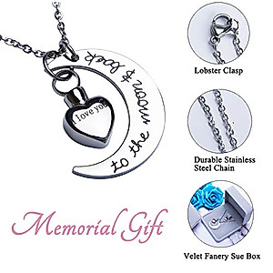Fanery Sue Personalized Custom Love You to the Moon and Back Cremation Urn Necklace for Ashes Memorial Pendant Jewelry(No Engraving)