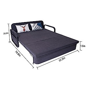 PIAQIA Convertible Pull Out Sofa Bed Sleeper with Storage, Linen Upholstered Folding Futon Couch with 1” Natural Latex Mattress, Suitable for Compact Space, Guest Room, Workshop, Dark Gray, 59" Width